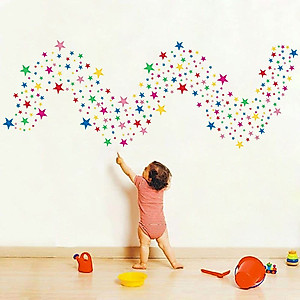 ANFRJJI Colorful Star Wall Sticker - Colorful Star Wall Decal - Colorful Star Wall Art - PVC Removable Wall Decor for Kids Room - Rainbow Colors Primary 6 Colors Star Decals - 318 piece Color Stars