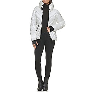 GUESS Women's Puffer Storm Cuffs– Quilted, Transitional Jacket, White