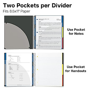 Dunwell 3-Subject Notebook College Ruled - 300 Pages (150 Sheets) Spiral Notebook 8.5 x 11, Tabs, Movable Dividers, Pockets, Dual Poly Covers, Multi Subject Note Book School Supplies