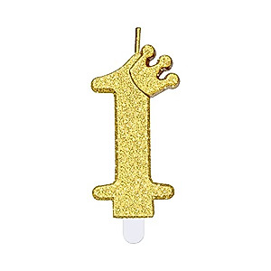 3.35inch Birthday Number Candle, 0-9 3D Candle Cake Topper with Crown Numeral Cake Candles Glitter Number Candles for Birthday Cake Anniversary Parties(Gold; 1)