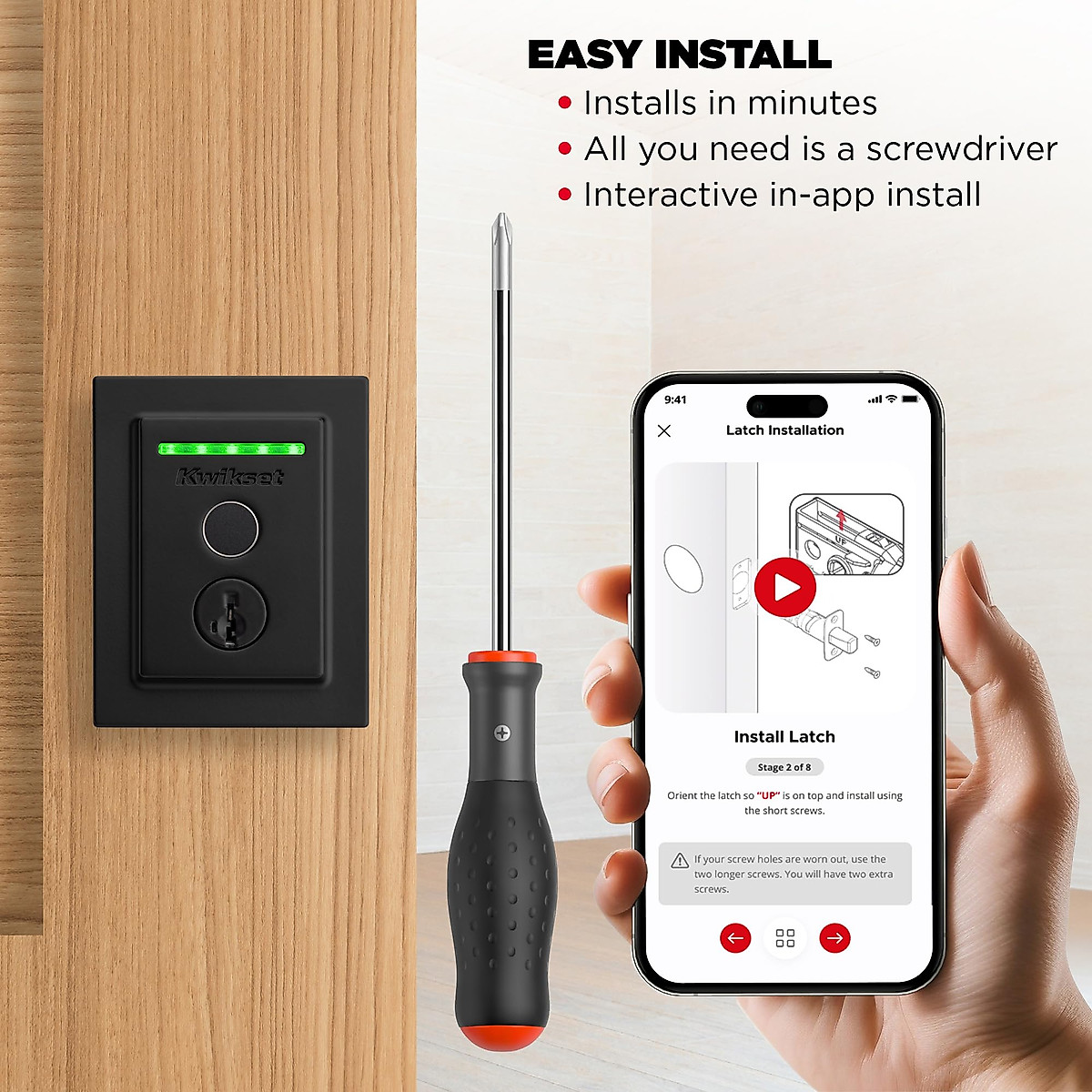 Kwikset Halo Touch Contemporary Square Wi-Fi Fingerprint Smart Lock No Hub Required featuring SmartKey Security in Matte Black (99590-004)