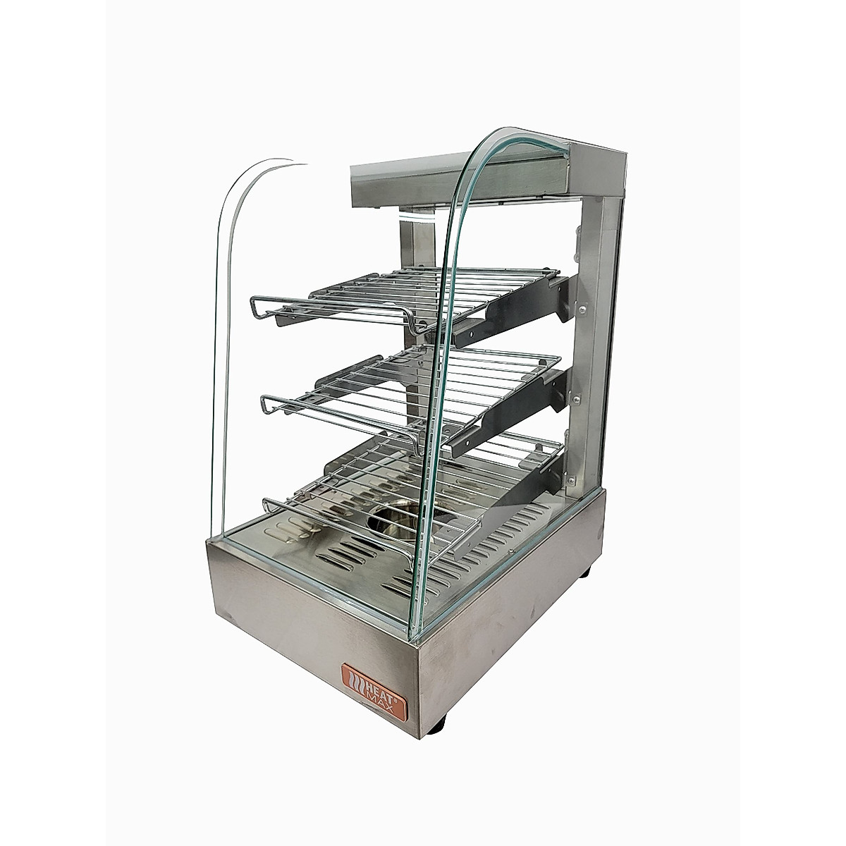 HeatMax 141823 Small Commercial Stainless and Curved Glass 14 Inch Wide Food Warmer Display Case for Pizza, Chicken, Burgers, Patties, Empanadas or Any Hot Food, Saves Counter Space, Great Visibility