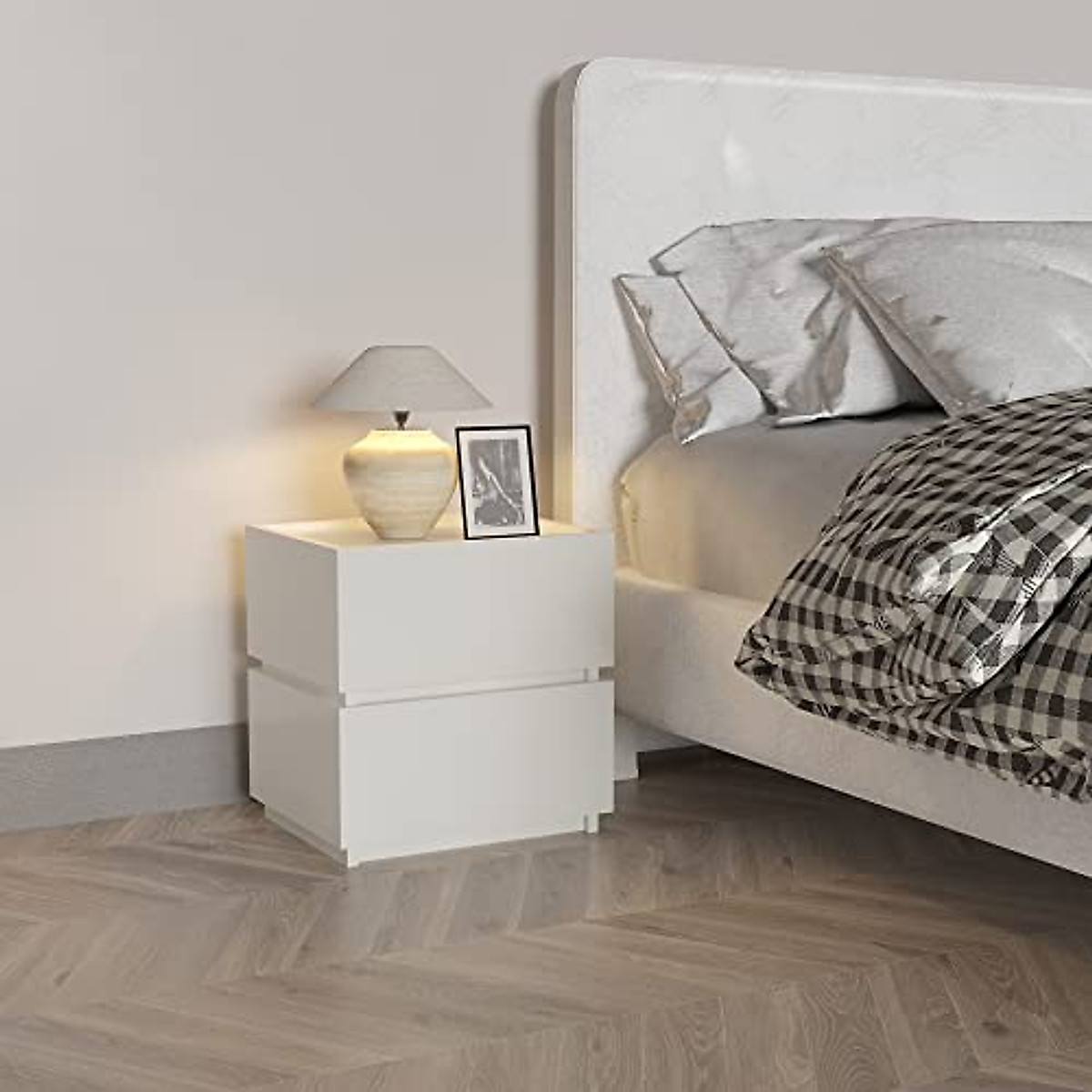 furtble Stackable 2 pcs 1-Drawer End Table, Bedside Nightstand, Multi-Purpose Storage Closet Cube for Bedroom, Storage Cabinet for Entryway, Sofa Beside Drawer Chest Dresser, 15.8 in, White