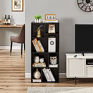 VECELO 42 Inch High Bookcase, 4-Tier Modern Storage Cabinet with Height Difference Shelves for Standard Textbooks, Floor Standing Display, 7 Cubes, Horizontal Avaiable, Easy Assembly, Black