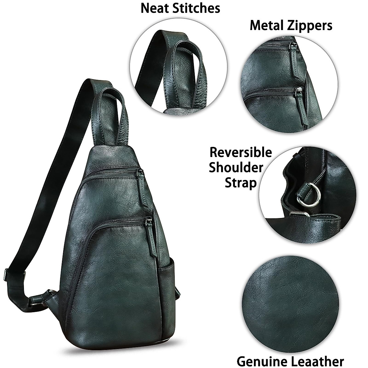 Genuine Leather Sling Bag Crossbody Purse Handmade Hiking Daypack Fanny Bags Retro Shoulder Backpack Vintage Chest Pack (Darkgrey)