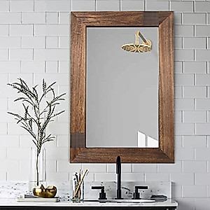 blue page Large Rustic Wall Mirror Wood Bathroom Mirror for Over Sink, Wood Framed Mirror for Living Room, Wooden Farmhouse Wall Mirror for Bathroom Vanity, Decorative Rustic Mirror for Wall Decor