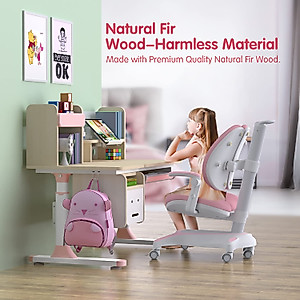 FCD Wood Adjustable Height Kids Study Desk Drafting Table Computer Station Built-in Bookshelf Hutch Multi Function (Pink)