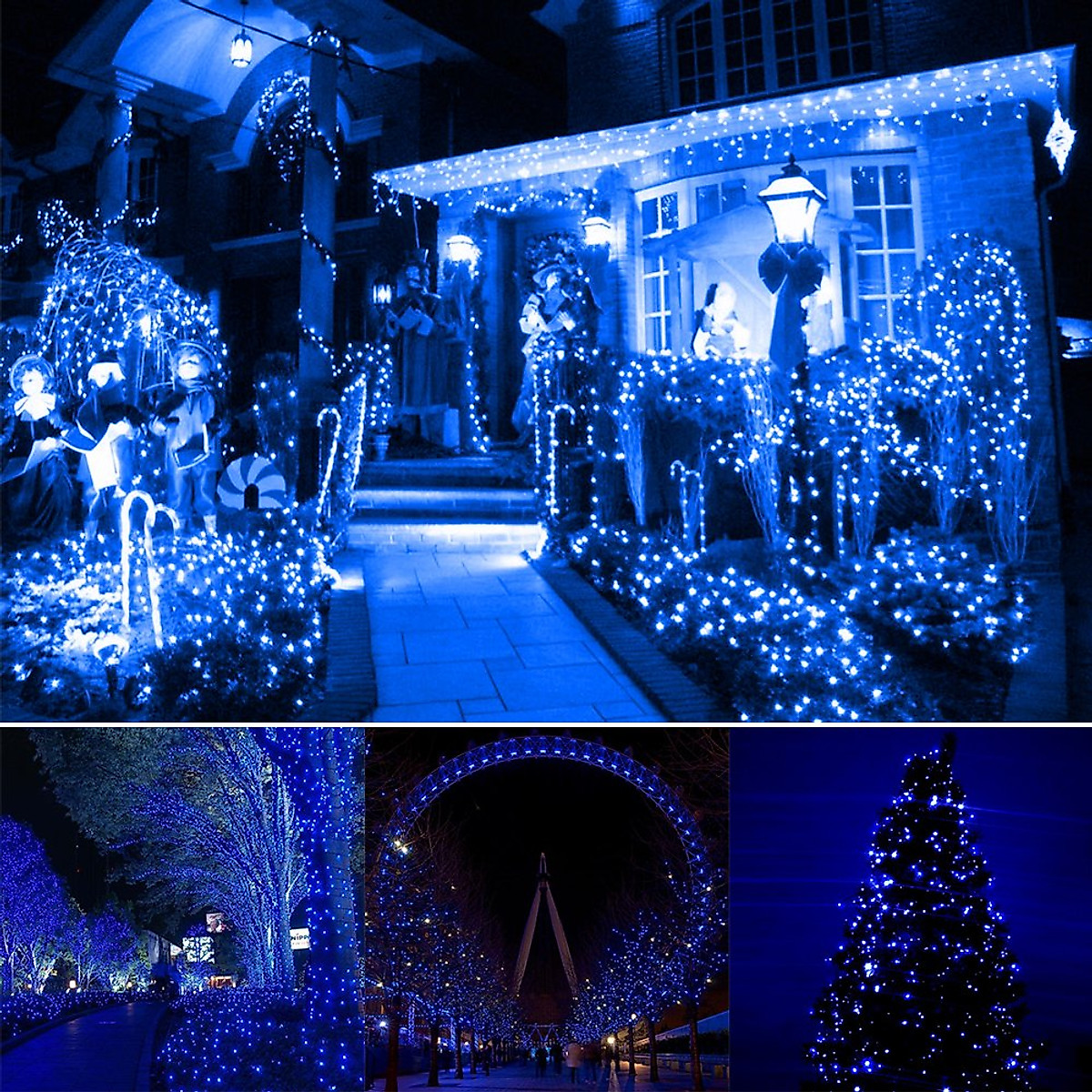 XUNATA Waterproof String Lights Outdoor, 50 LEDs 33ft Starry USB Powered 8 Modes Setting Light, for Indoor Outdoor Wall Decoration Wedding Party Home Garden(Blue)