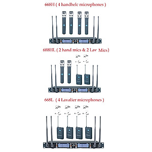 GTD Audio 4 x100 Changeable Frequency Channels UHF Wireless Microphone DJ Karaoke Mic System, Range 400Ft, Battery 12 Hours (4 Handheld Mics) 668H