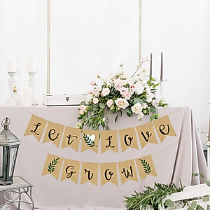 Adurself Let Love Grow Burlap Banner with Flower Pattern for Wedding Baby Shower Succulent Bridal Shower Anniversary Christmas Valentine's Day Party