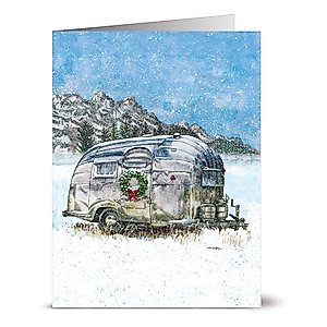 Note Card Cafe Christmas Card Assortment with Envelopes | 24 Pack | Blank Inside, Glossy Finish | Holiday Camper with Wreath | Set for Holidays, Winter, Gifts, Presents, Secret Santa, Work Parties