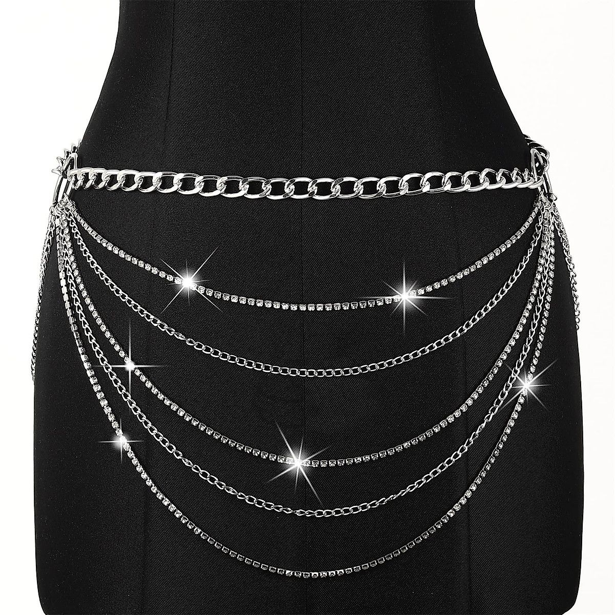 Body Chains Belts For Women Sexy Waist Chain Rhinestone Body Jewelry Rave Outfits Festival Accessories (Silver01)