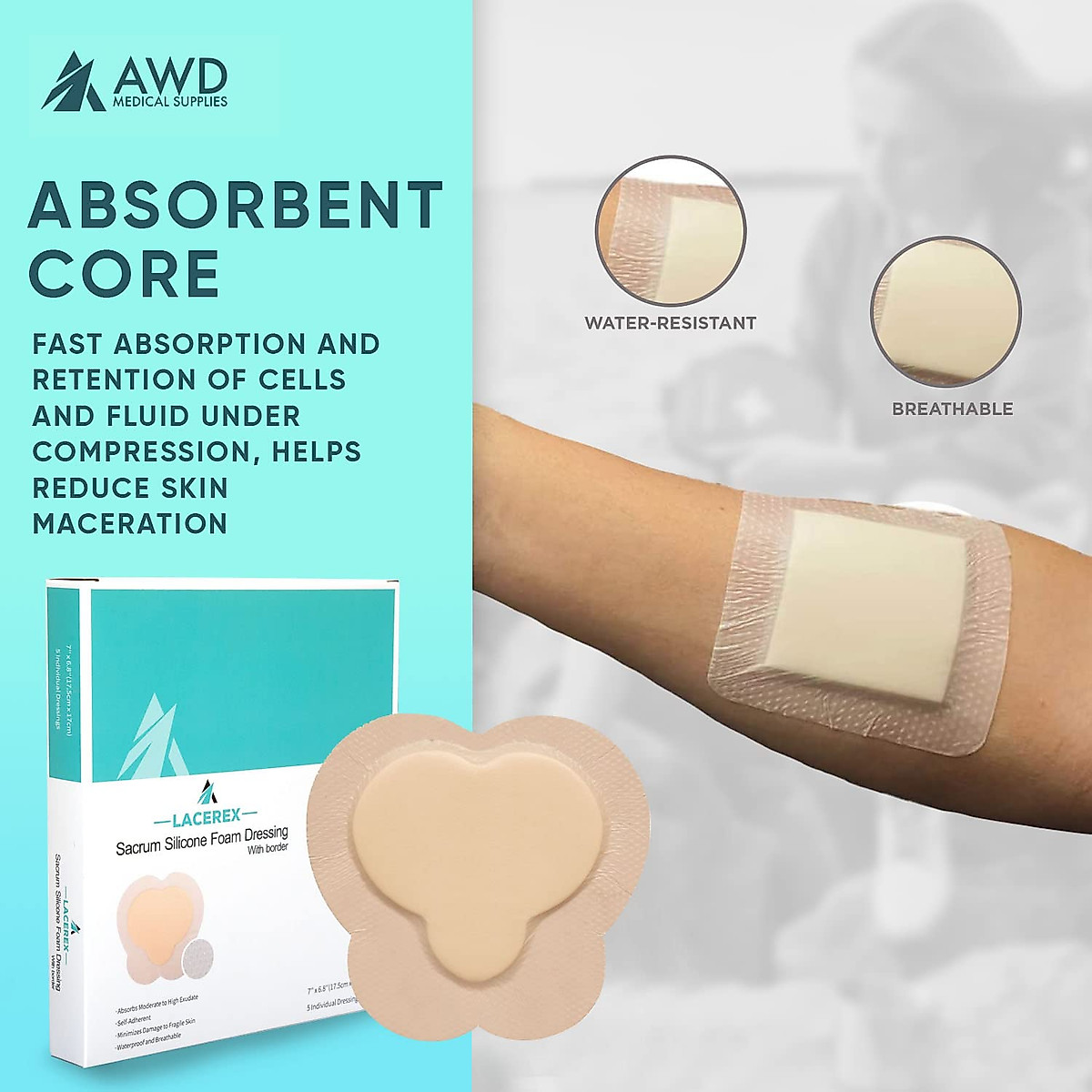 Silicone Foam Dressing for High Exudate Wounds (Sacrum 7"x6.8")