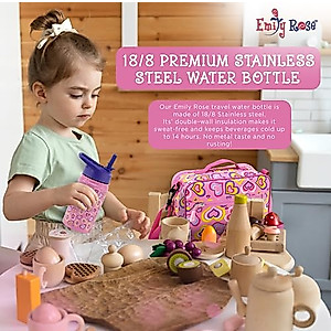 Emily Rose Kids Water Bottle | 12 Ounce Insulated Water Bottle for Kids | BPA Free Stainless Steel Bottle for Travel and School | Leak Proof Kids Water Bottle with 2 Straws (Playful Hearts Design)