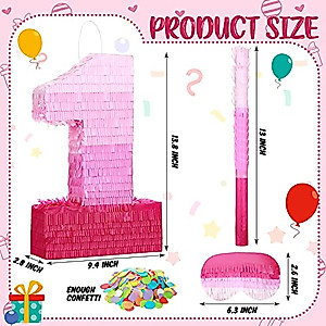 Number 1 Pinata First Birthday Pinata Decorations Gradient Pink Pinata with Stick Blindfold Confetti for Girls Boys Birthday Baby Shower Anniversary Party Decorations Supplies