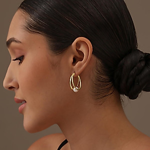 LeCalla 925 Sterling Silver Pearl Double Oval Hoop Earrings for Women