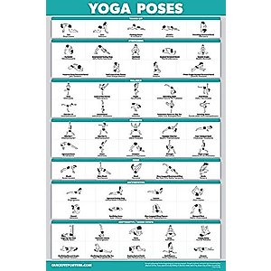 QuickFit Yoga Position Exercise Poster - Yoga Asana Poses Chart - Laminated, 18" x 27"