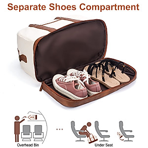 Weekender Bag for Women Canvas Overnight Bag Large Travel Bags for Women Carry on Shoulder Duffle Bag With Shoe Compartment,Perfect for Travel/Daily Use/Birthday Gift (Beige)