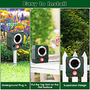 Solar Ultrasonic Animal Repeller Outdoor, Squirrel Deer Repellent, Ultrasonic Raccoon Repellent with Motion Sensor for Skunk, Fox, Deer, Wolf, Coyote, Rabbit, Mole