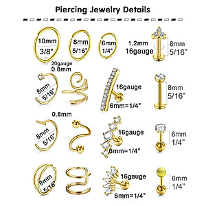 QWALIT Cartilage Earring Cartilage Earrings for Women Helix Piercing Jewelry Tragus Piercing Jewelry Forward Helix Earrings Earrings for Cartilage Piercings Gold