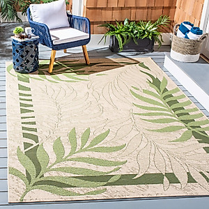 SAFAVIEH Courtyard Collection Accent Rug - 4' x 5'7", Cream & Green, Non-Shedding & Easy Care, Indoor/Outdoor & Washable-Ideal for Patio, Backyard, Mudroom (CY7836-14A5)
