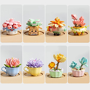 MEIEST Mini Succulent Bonsai Building Blocks Set,Creative Simulation Pot Plant Artificial Particle Flower Botanical Collection Construction Building Bricks Toy,Cute Home Decor (Tiger)