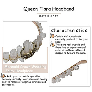Raw Crystal Quartz Tiara Headband - Moon Stars Crystal Boho Tiara Hairband Sun Goddess Crown Wedding Bride Headpiece for Woman(moon (white))