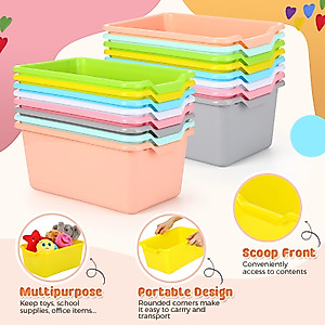 Dandat 16 Pcs Cubby Bins Plastic Books Bins Bulk Scoop Front Classroom Cubby Organization Stackable Toy Storage Tubs Containers for Classroom Office Home(11.42 x 7.87 x 5.12 Inch)