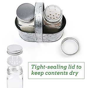 LotFancy Salt and Pepper Shakers Set, Glass Bottles with Galvanized Caddy Holder, Farmhouse Style for Kitchen Table, Home Decor