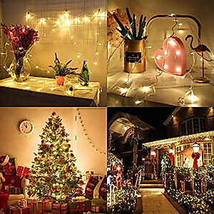 Aluan Christmas Lights Extendable Fairy String Lights 100 LED 33ft+10ft 8 Modes Waterproof Plug in Icicle Lights for Party Wedding Christmas Tree, Window Curtain Patio Decoration