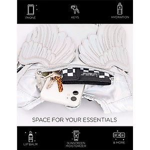 Fydelity Festival Hydration Backpack ANGEL WINGS Hydration Pack Festival Gear Retro Hydration Pack Backpack for Men and Women Hydrapak Water Backpack Festival backpack - Silver Metallic