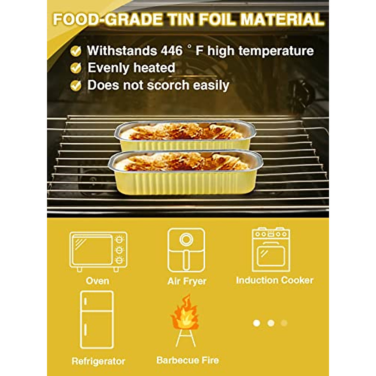 Bigmeta Mini Loaf Pans with Lids and Spoons- 50 Pack 6.8oz Aluminum Bread Cupcake Pie Foil Pans with Sealing Sticker, Rectangle Disposable Cake Tins Brownie Baking Cups for Picnics Party- Gold