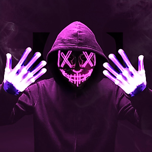 OWill Halloween Mask Set,LED Purge Mask with Gloves,3 Modes Light Up Creepy Mask,Halloween Costumes Cool Mask for Men Women Kids（Purple）