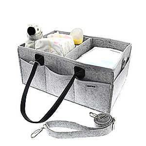 HOMEVAGE Diaper Caddy Caddies Organizer, Baby Cloth Diapering, Tote Bag, Nursery Storage Bin for Changing Table, Portable Car Travel Organizer (Light Grey)