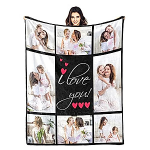 Personalized Blanket with Photo Text - Custom Picture Collage Flannel Blankets Throws for Sofa Bed Customized Blanket Birthday Anniversary Valentines Day Gifts for Lovers Family Friend