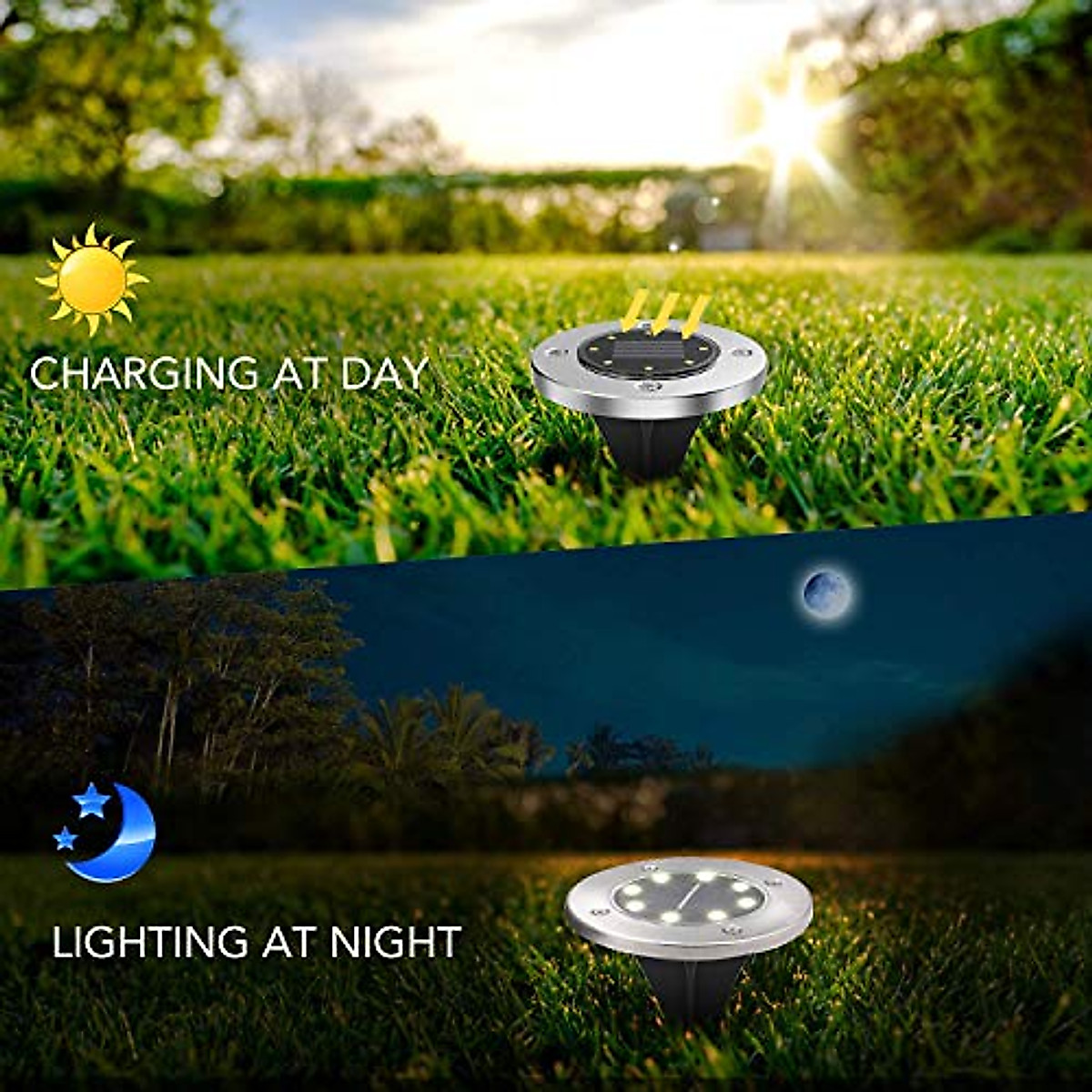 Aogist 4 Packs Solar Ground Lights,8 LED Garden Lights Patio Disk Lights In-Ground Outdoor Landscape Lighting for Lawn Patio Pathway Yard Deck Walkway
