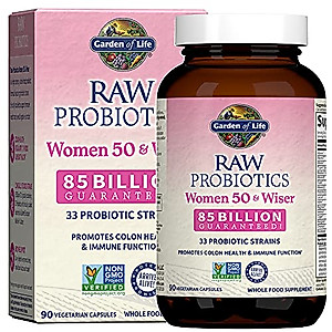 Garden of Life Raw Probiotics for Women Over 50-50 & Wiser Women's Probiotic with Acidophilus, Live Cultures, Probiotic-Created Vitamins, Enzymes, Prebiotics - Gluten Free - 90 Vegetarian Capsules