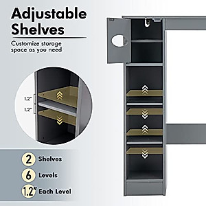 Giantex Over The Toilet Storage Cabinet, Freestanding Toilet Cabinet Organizer w/Adjustable Shelves & Toilet Paper Holder, Bathroom Space Saver Storage Rack Home Organizer for Bathroom Laundry (Grey)