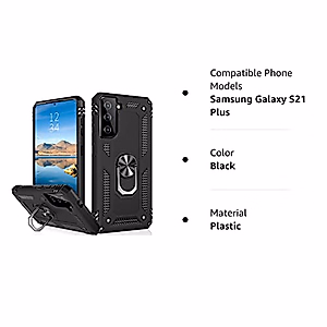 IKAZZ Galaxy S21 Plus Case,Samsung S21 Plus Cover Military Grade Shockproof Heavy Duty Protective Phone Case Pass 16ft Drop Test with Magnetic Kickstand for Samsung Galaxy S21 Plus Black