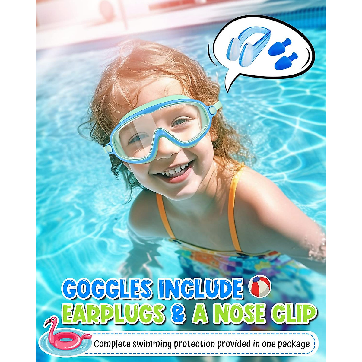 Rantizon Kids Swim Goggles 2 Pack, Wide View Swimming Goggles for Child 3-15, Anti Fog&UV No Leaking Goggles for Boys Girls
