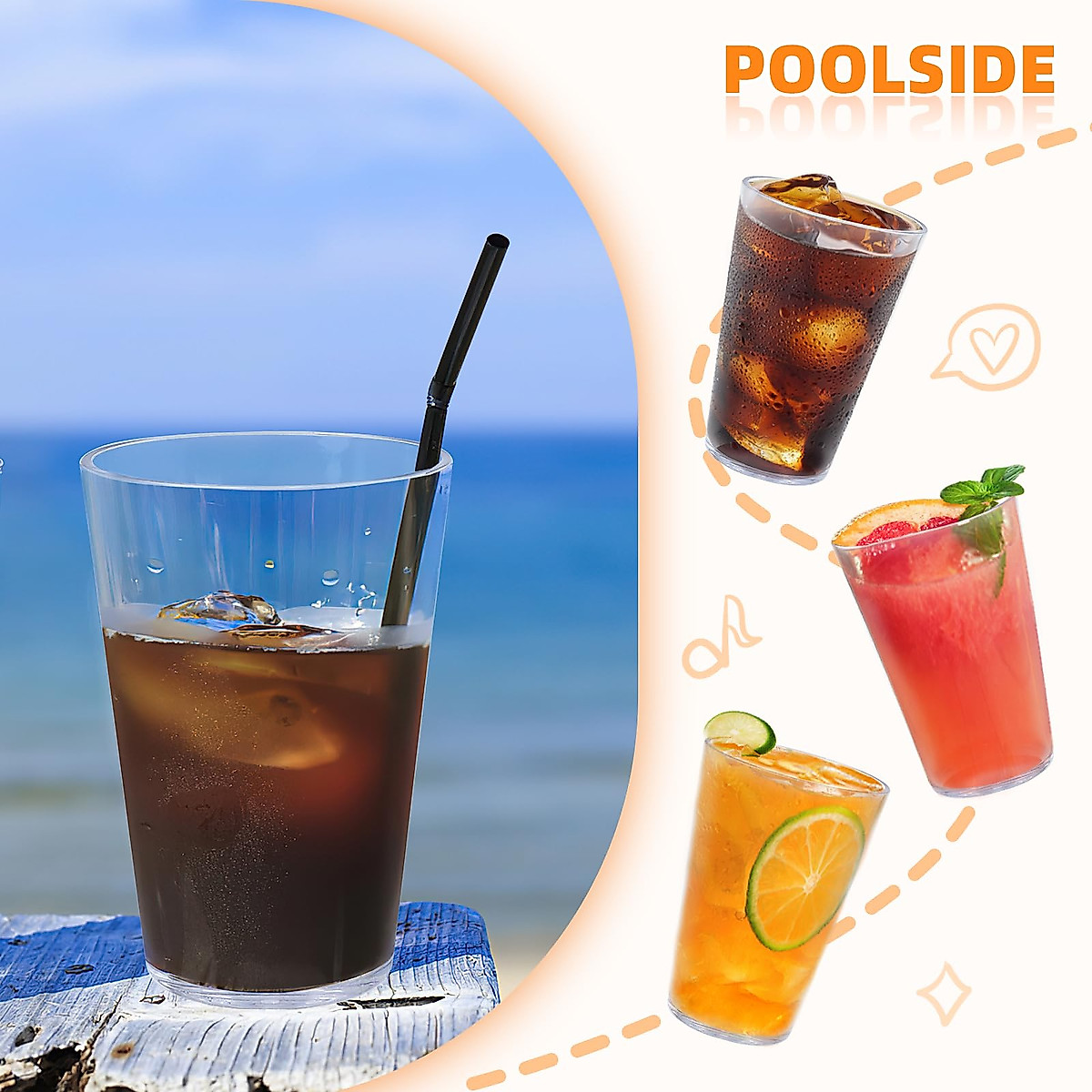 REALWAY 32 OZ Large Plastic Cups Reusable，Clear Unbreakable Iced Tea Tumblers, Set of 6 Stackable Drinking Cups for Poolside Party Home Travel BPA-free Top-rack Dishwasher Safe,Freezer Safe