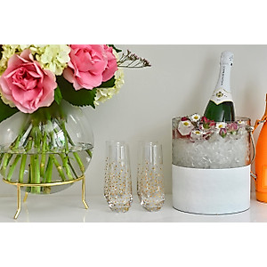 Mud Pie Glass Ice Bucket, Clear/White, Bucket 8" x 7" Dia | Tongs 6.75"