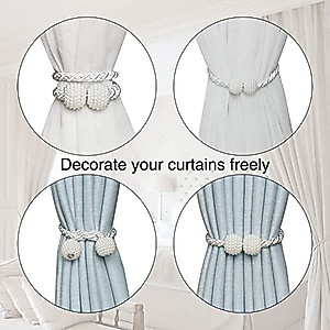 Nieffeiy Magnetic Curtain Tiebacks Convenient Curtains Drape Ties Backs Weave Rope Curtain Holdbacks for Outdoor Window Draperies (Silver, 4)