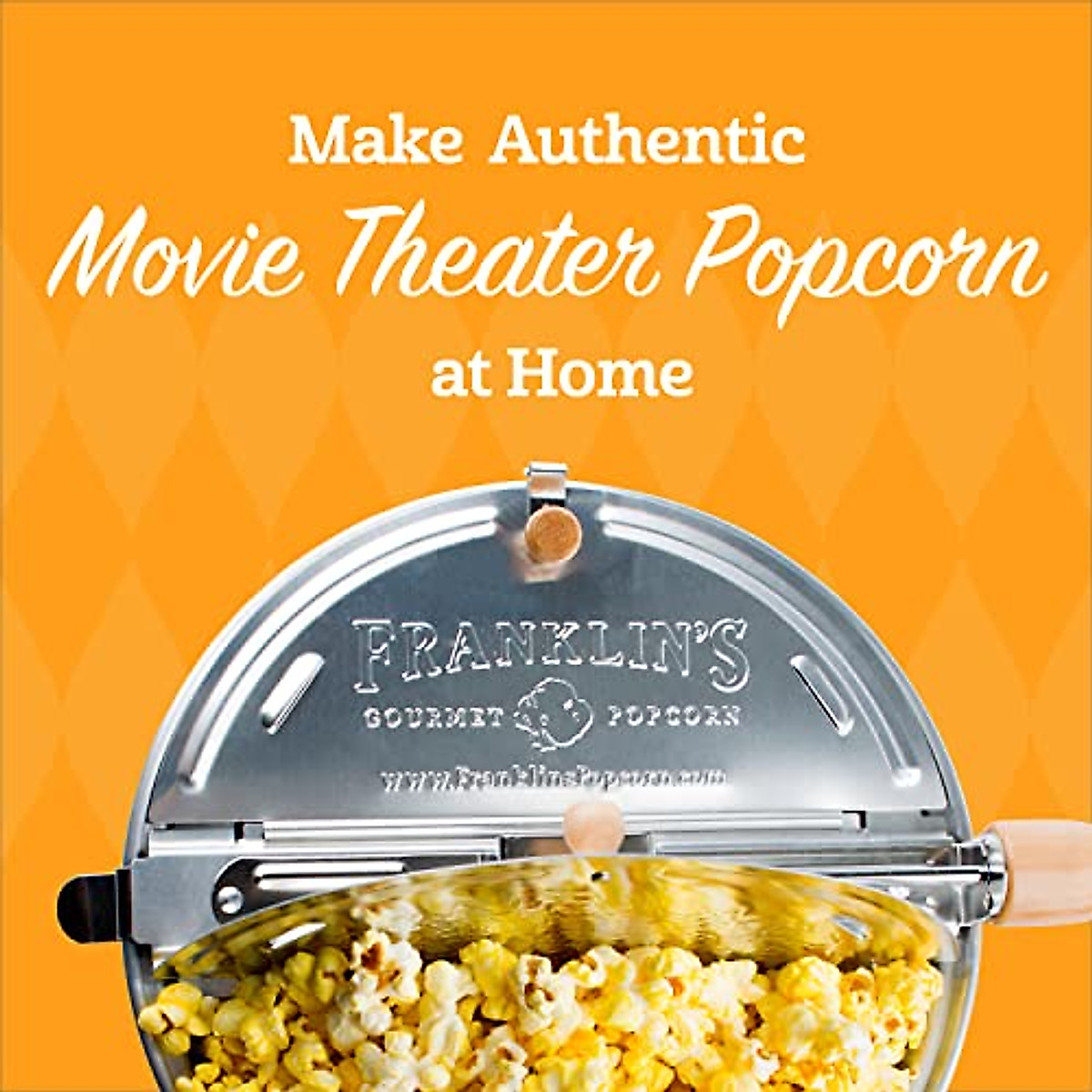 Franklin's Original Whirley Pop Stovetop Popcorn Machine Popper. Delicious & Healthy Movie Theater Popcorn Maker. FREE Organic Popcorn Kit. Makes Popcorn Just Like the Movies.