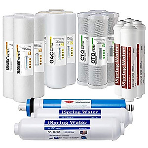 iSpring F19K100US Standard 6-Stage Reverse Osmosis RO Systems 2-Year Replacement Cartridge Pack Set, with Alkaline Mineralization, pH+, 10" X 2.5", Made in USA