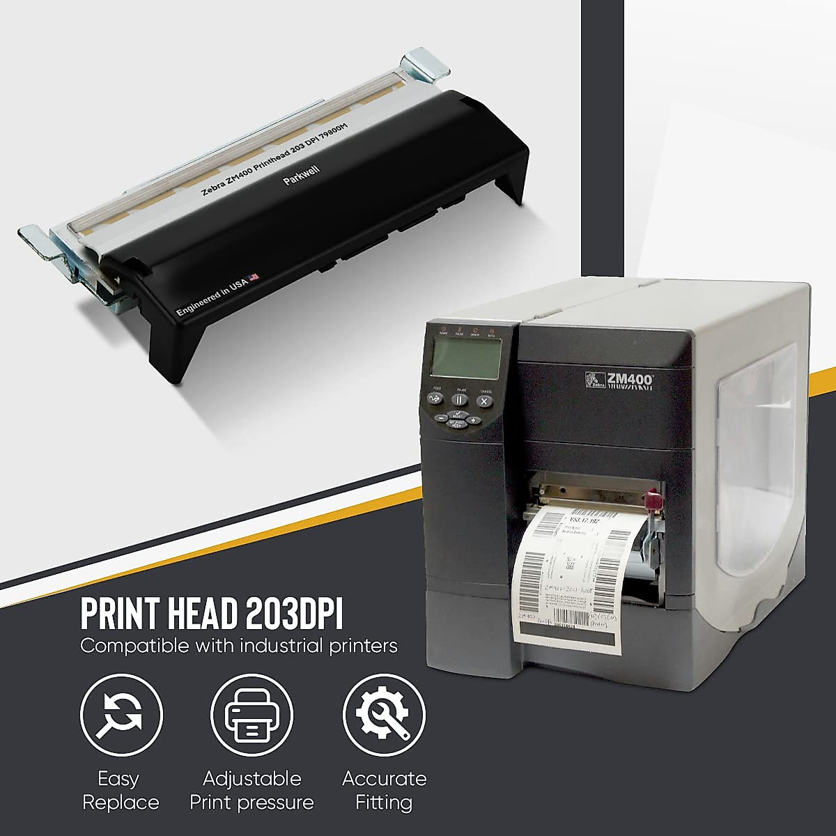 Parkwell Compatible Zebra ZM400 Printhead 79800M 203 DPI Compatible