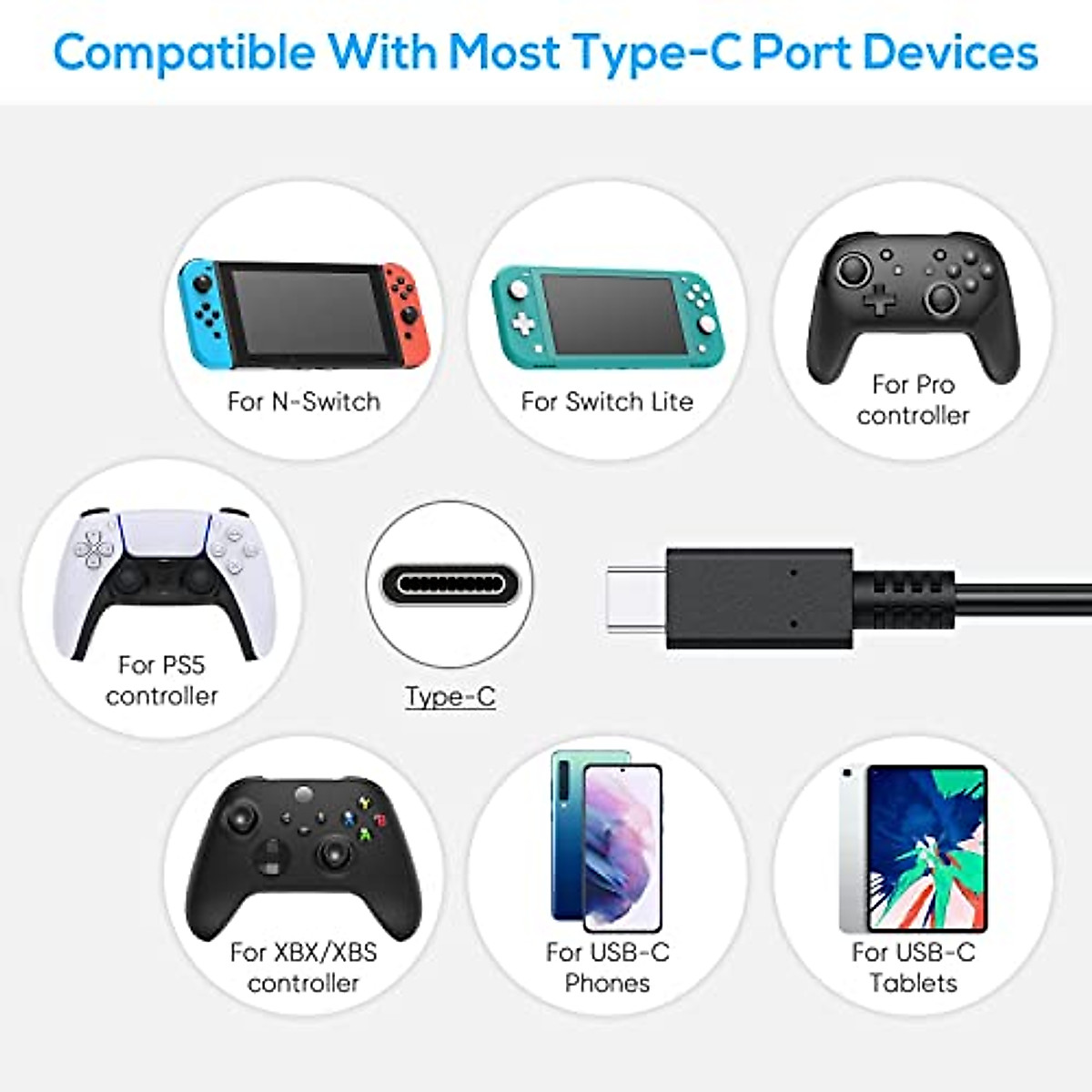 Charging Cable for Switch/Switch Lite/Switch OLED, Charger for Switch and Switch Lite, for Samsung Galaxy S9 S8 Note 8 and Other USB C Cable (9.8ft) Black