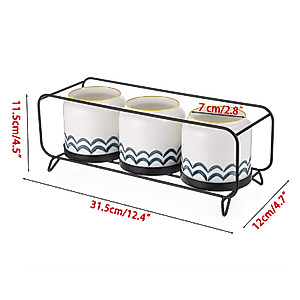 JUXYES Set of 3 Ceramic Flatware Holder for Countertop, Desktop Silverware Organizer Utensil Holder With Black Metal Rack, Flatware Caddy Cutlery Holder Silverware Organizer for Kitchen Dining Tables