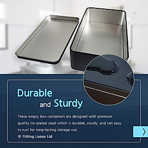 WEANOS Black Metal Tin Box Lids - Large Containers, Holder for Keeping Car Keys, Cookie, Pencil Case, 7.5 x 4.2 x 2.2 inch