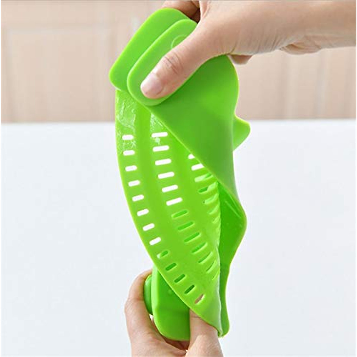 Snap n Strain Clip on Strainer - Silicone Pot and Pan Strainer, Clip on Colander, Pasta Strainer - Strainer for draining Vegetables, Fruits, Meat, Ground Beef - Heat Resistant, Easy to Use.